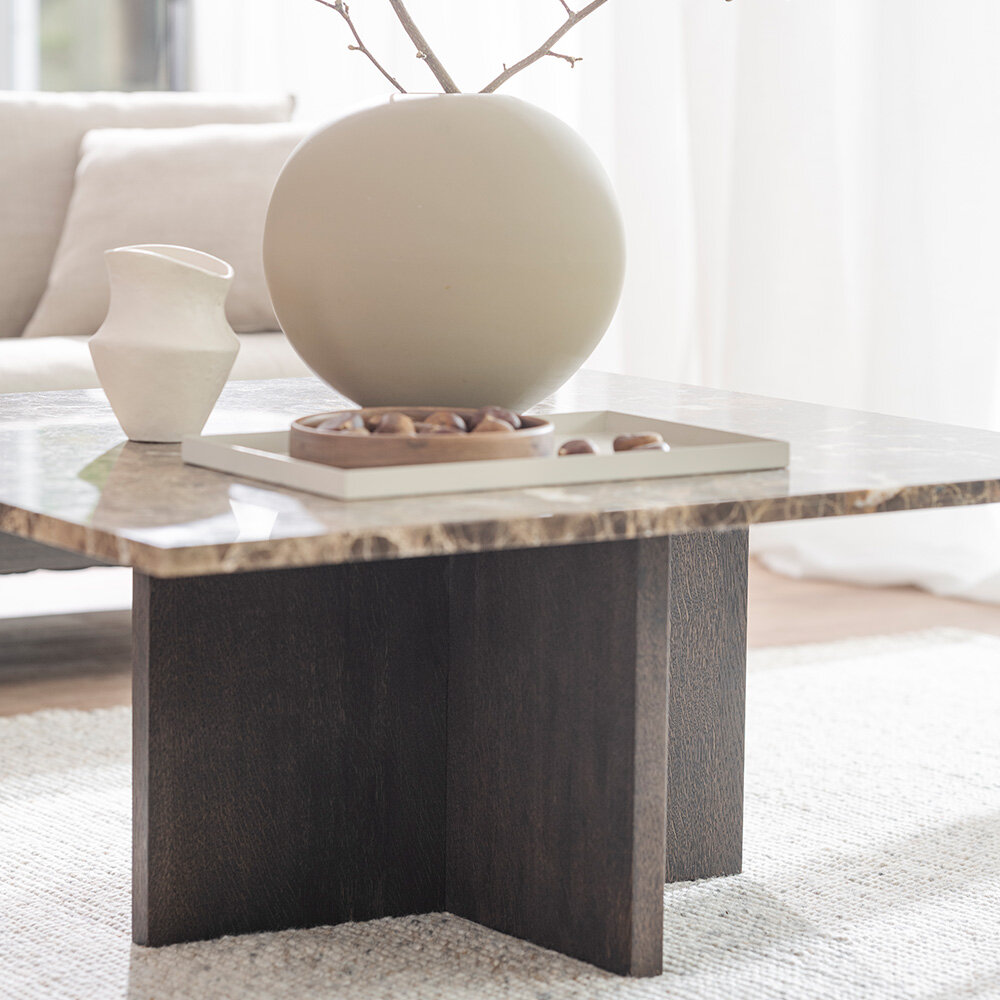Brooksville Soffbord 90x90cm | Brun marmor - Möbelmästarna